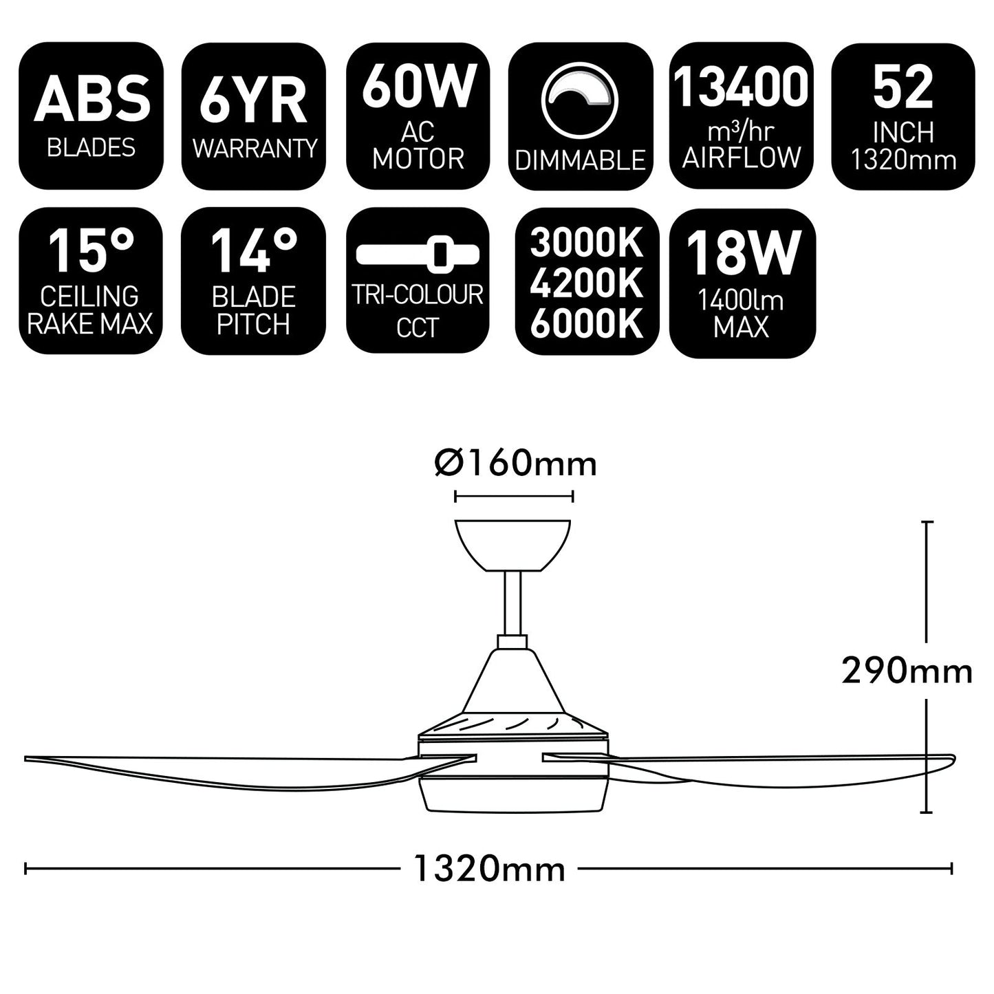 Brilliant Black Vector-III 52’’ AC Ceiling Fan with CCT LED Light